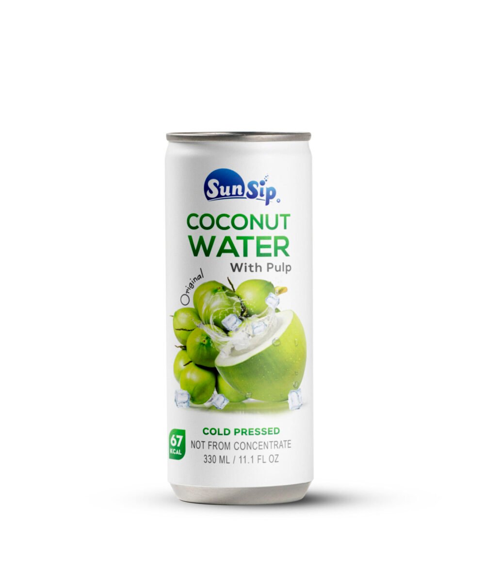 SUNSIP COCONUT WATER with Pulp - 330ml sleek can - SunSip Beverages ...